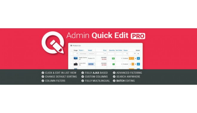 Admin Quick Edit PRO Extension OpenCart v1.5.x - v3.x Nulled